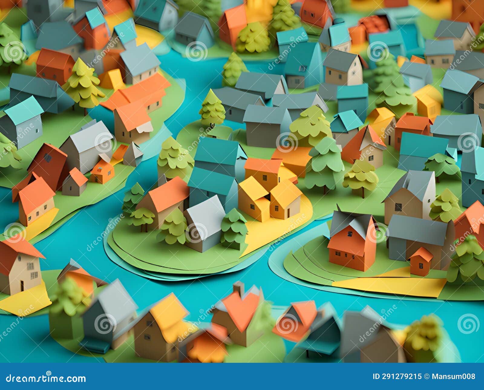 3d Illustration of Small Town, Paper Cut Style Stock Illustration ...
