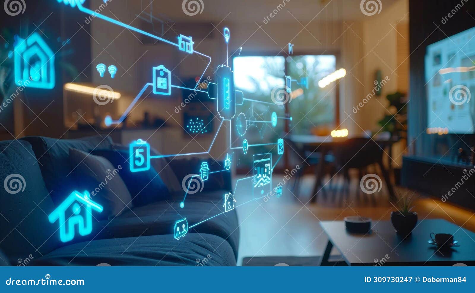 3D Illustration of a Smart Home Automation Control System. Futuristic ...