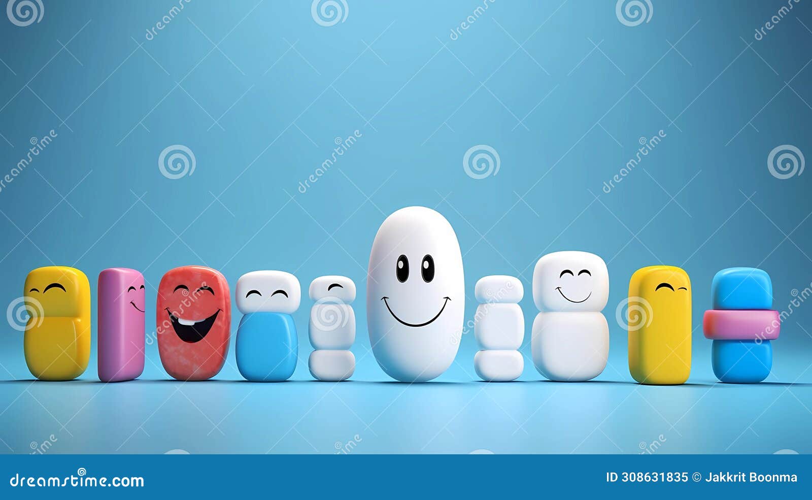 3d Illustration of Smiley Face in Front of Group of Others, Generative ...