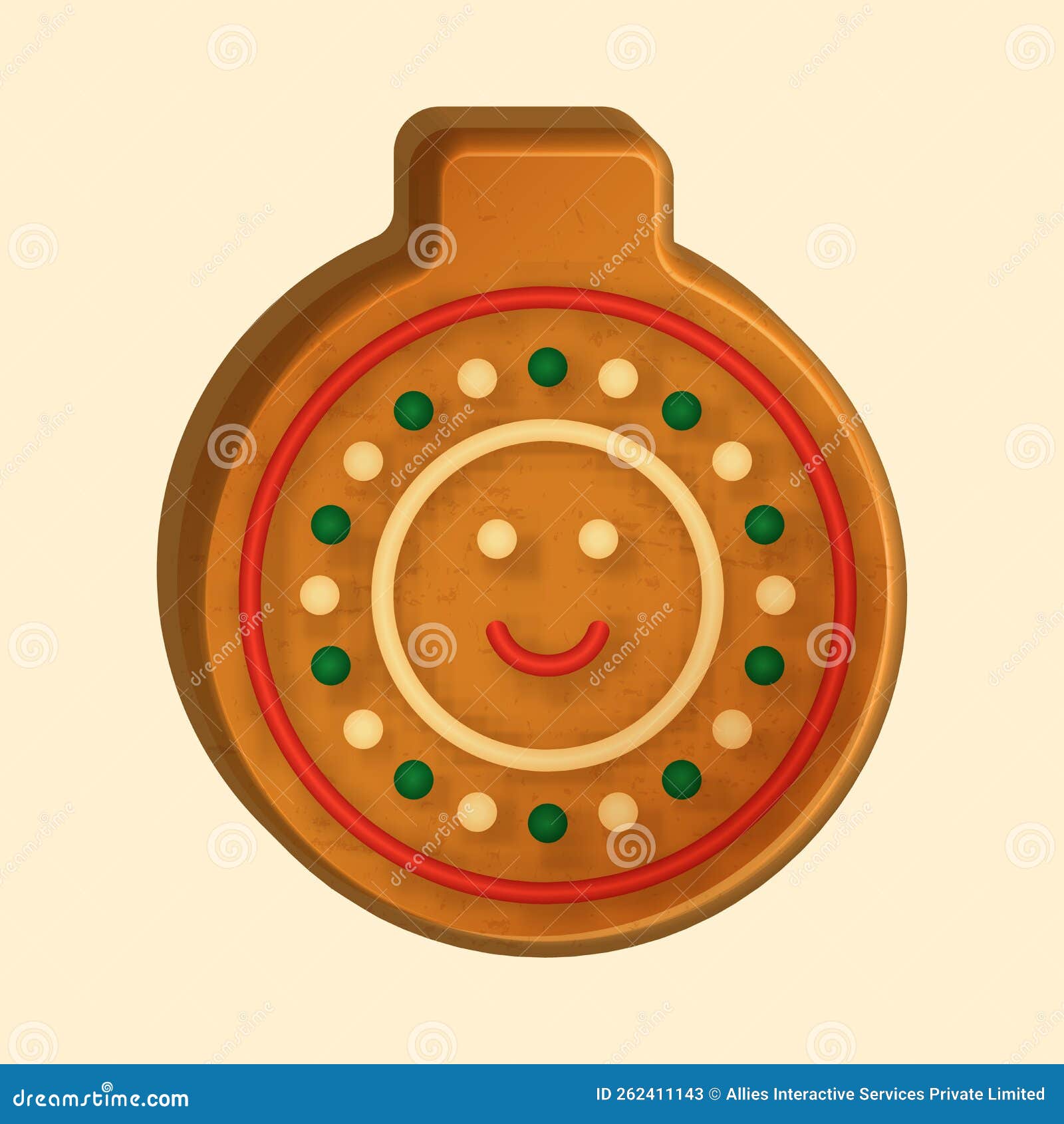 3D Illustration of Smiley Gingerbread Bauble on Cosmic Latte Stock ...