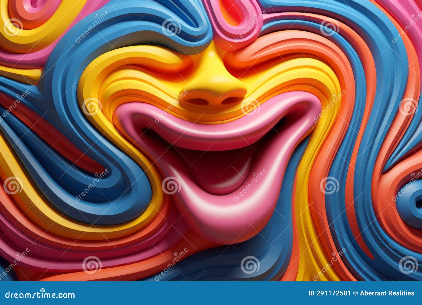 3d Illustration of a Smiling Face with Colorful Swirls Stock ...