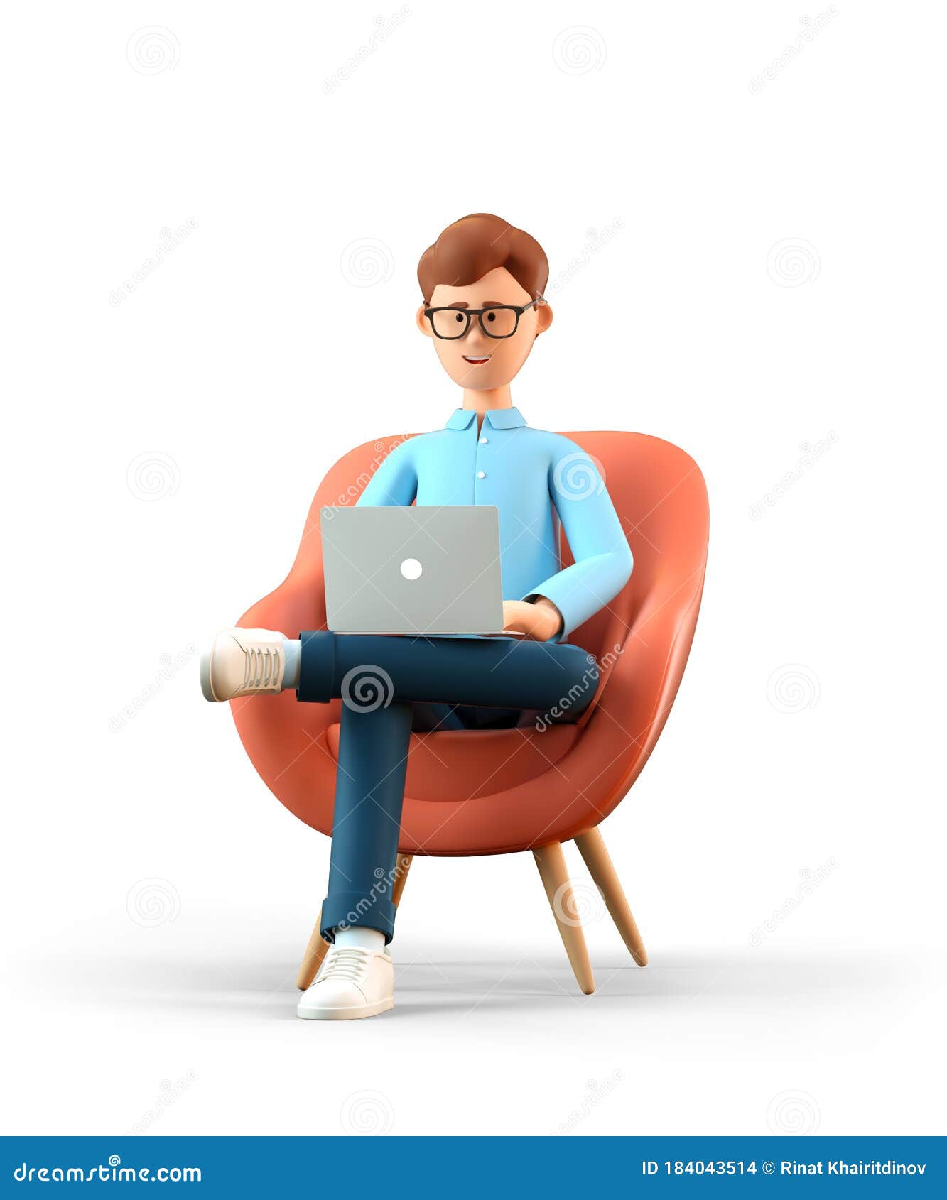 3D Illustration of Smiling Happy Man with Laptop Sitting in Armchair ... 3D Illustration of Smiling Happy Man with Laptop Sitting in Armchair ...