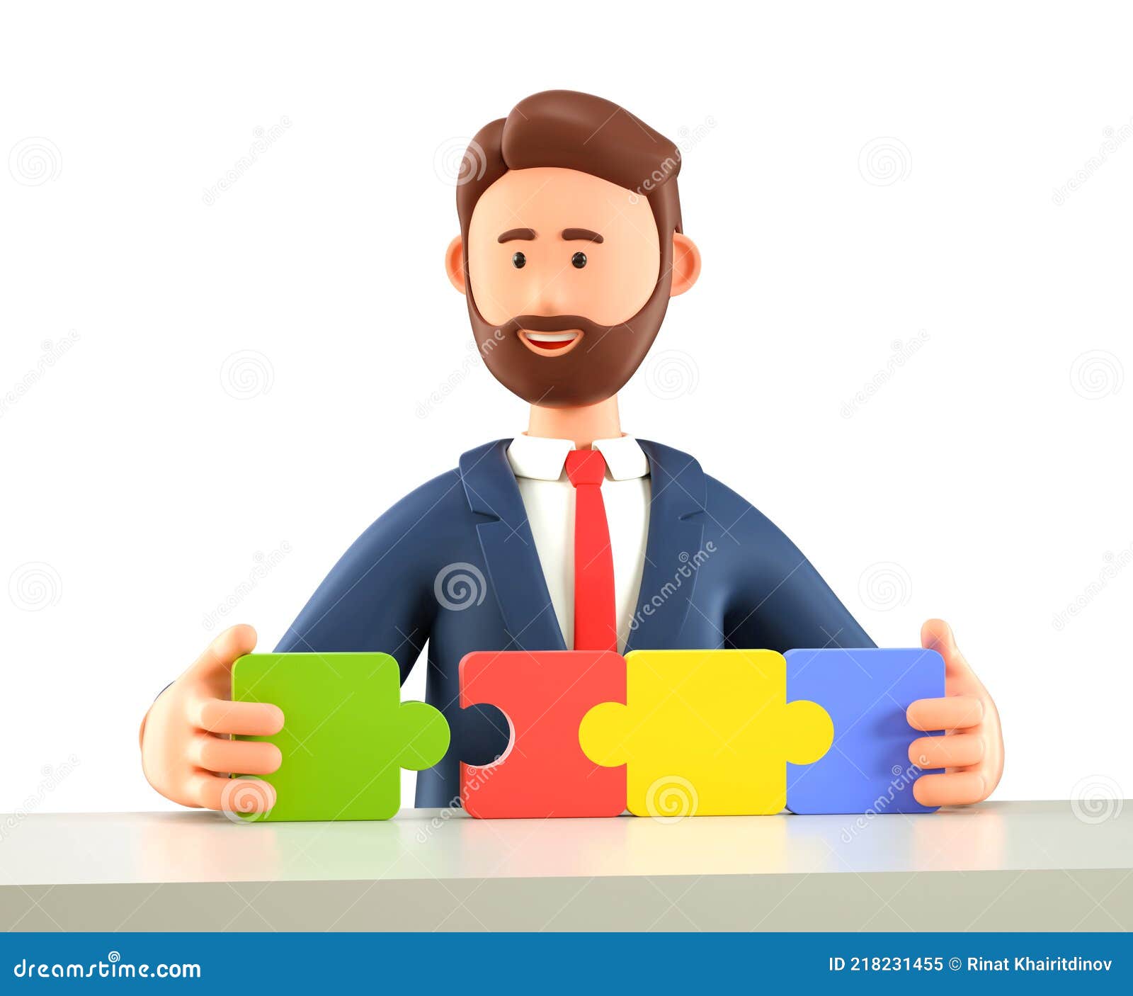 3D Illustration of Smiling Man Connecting Puzzle Elements. Cute Cartoon ... 3D Illustration of Smiling Man Connecting Puzzle Elements. Cute Cartoon ...