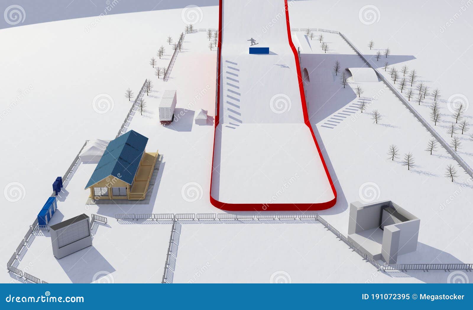 3d Illustration of a Snowboard and Freestyle Ramp Stock Illustration ...