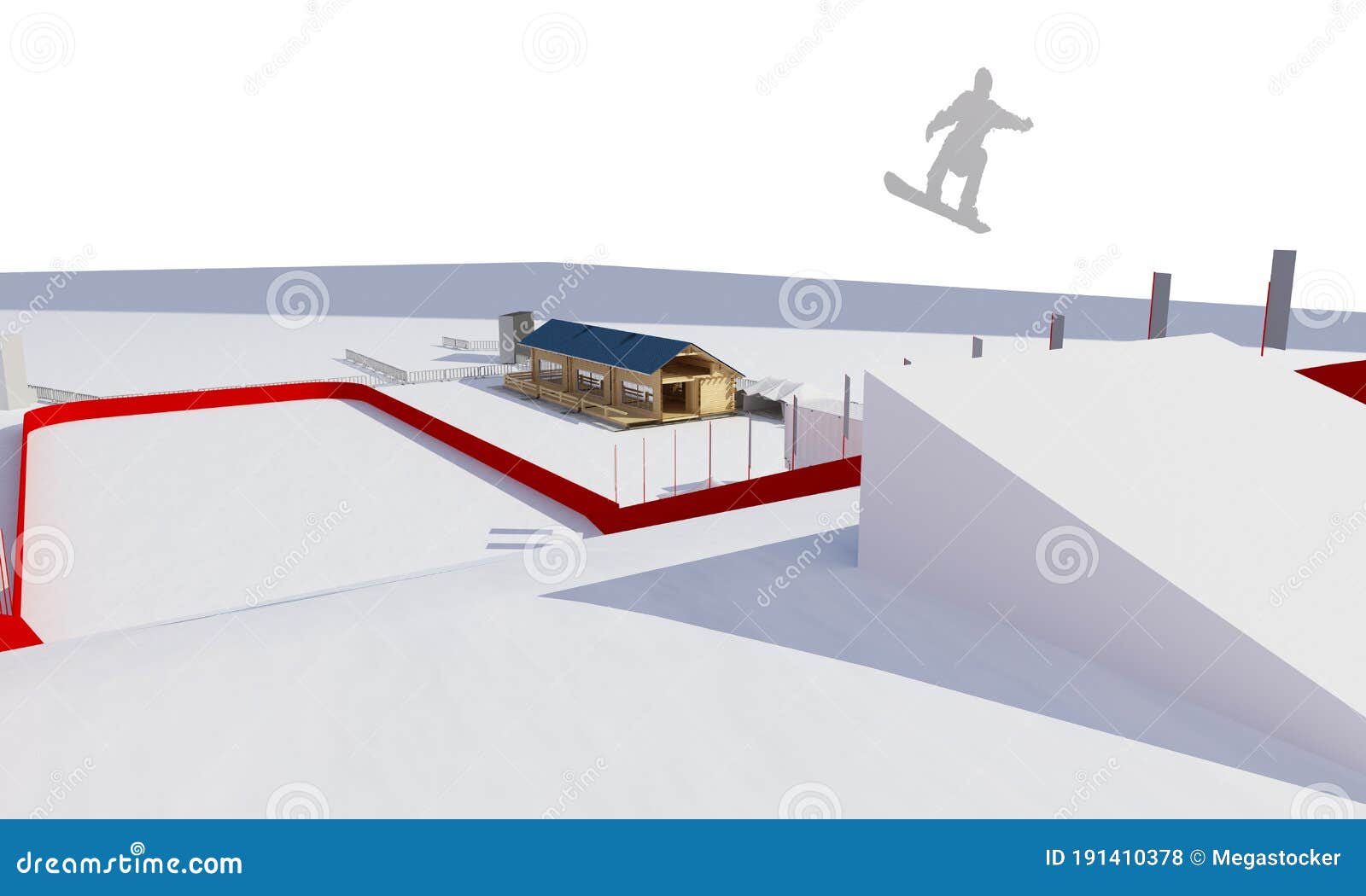 3d Illustration of a Snowboard and Freestyle Ramp Stock Illustration ...