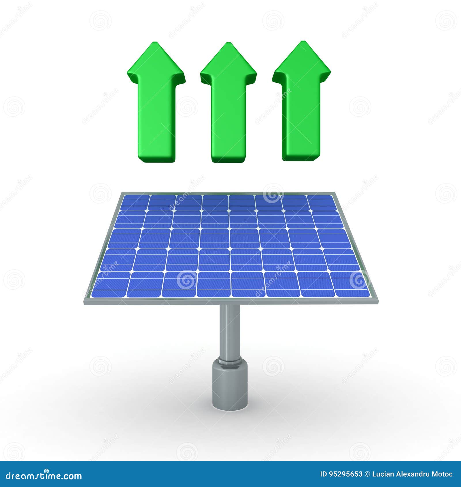 3D Illustration of Solar Panel with Three Green Arrows Above it Stock ...