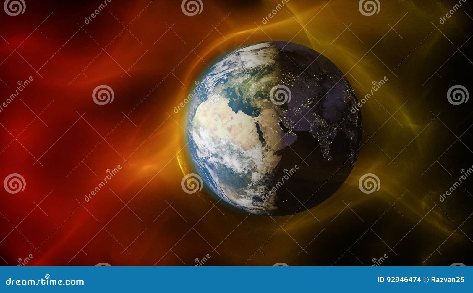 3d Illustration of Solar Wind Colliding with Earth`s Magnetic Field ...
