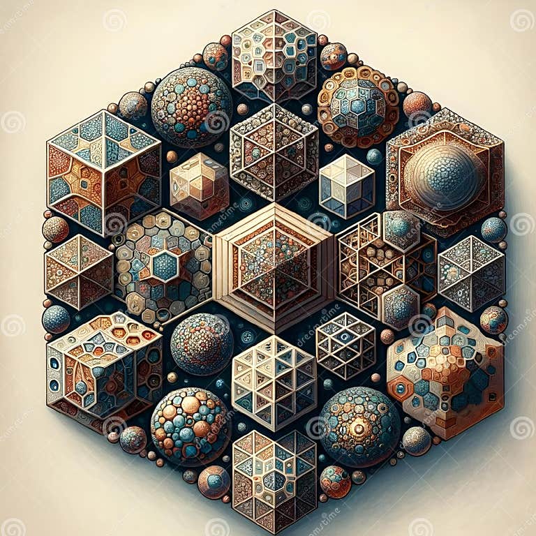 3d Illustration of Some Spheres and Cubes Arranged in a Circle Stock ...