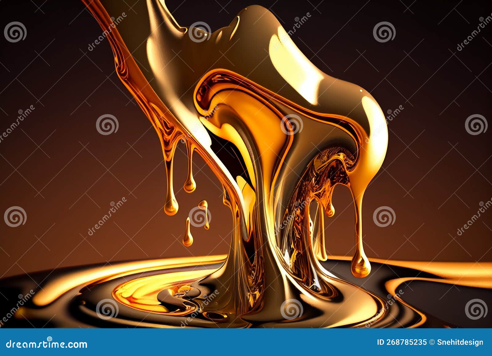 3D Illustration of a Splash of Molten Gold Metal Close Up Stock ...