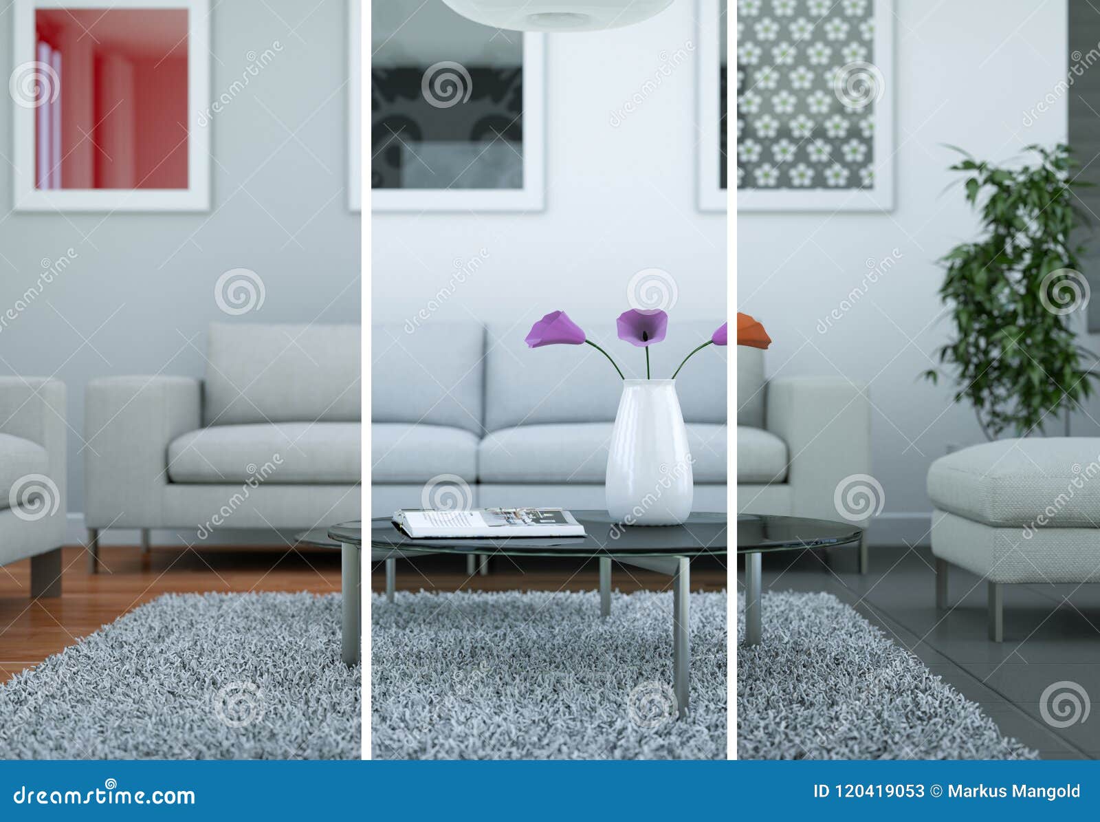 Splitted Color Variations of a Modern Loft Interior Design Stock ...