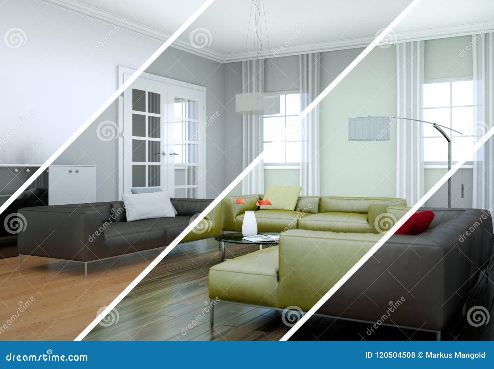 Splitted Color Variations of a Modern Loft Interior Design Stock ...