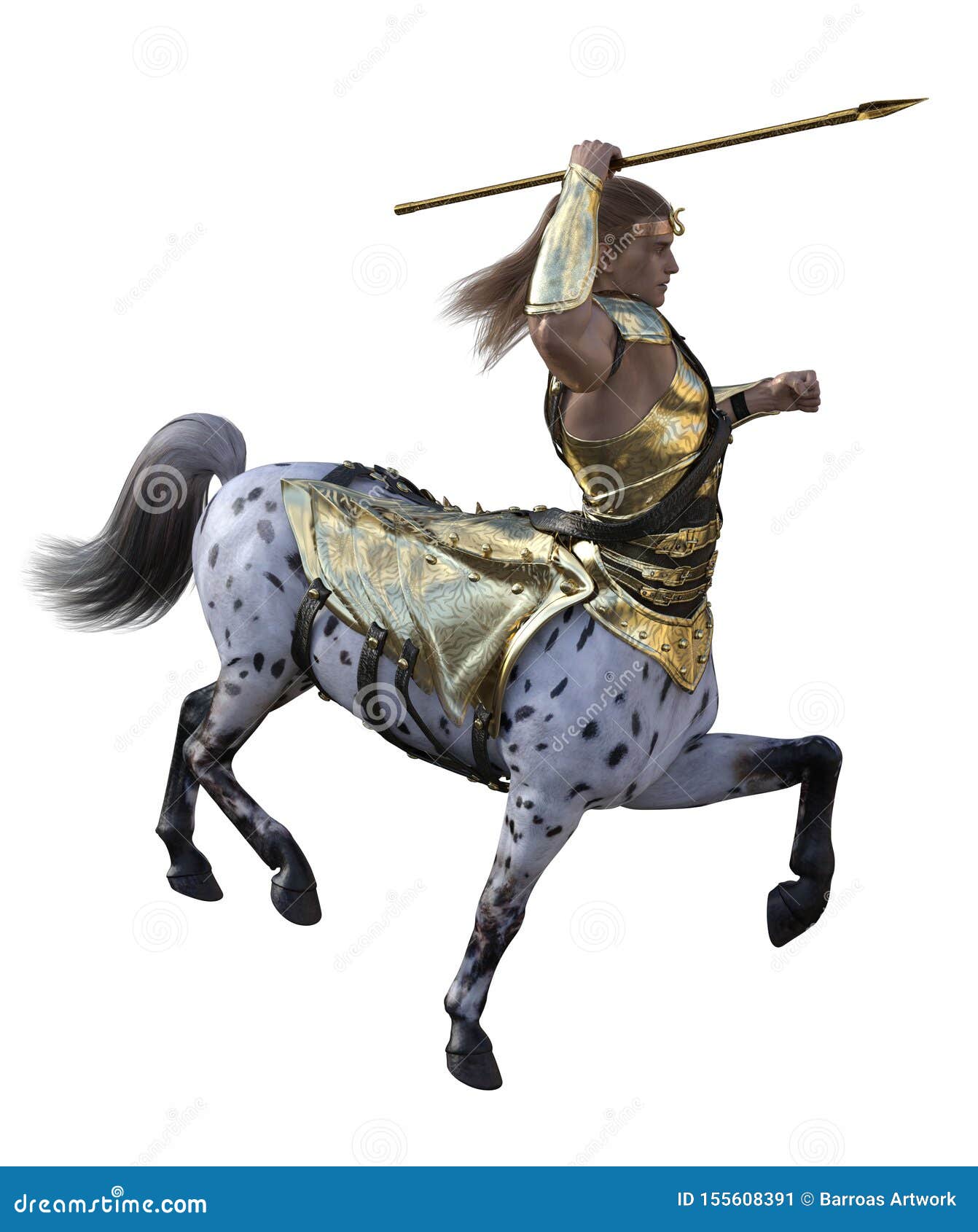 3D Illustration of White Breed Centaur with Spear and Armor Stock ...