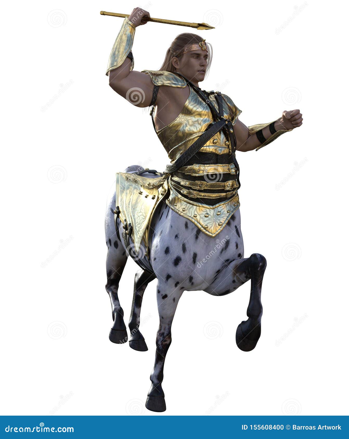 3D Illustration of White Breed Centaur with Spear and Armor Stock ...