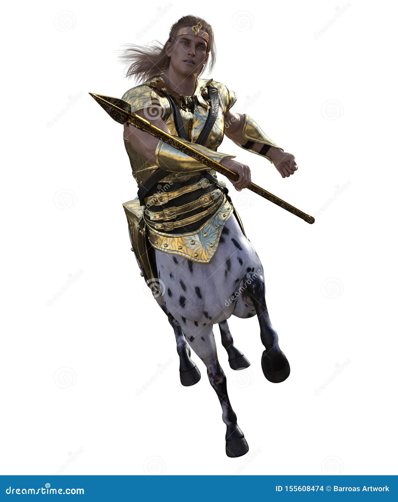 3D Illustration of White Breed Centaur with Spear and Armor Stock ...