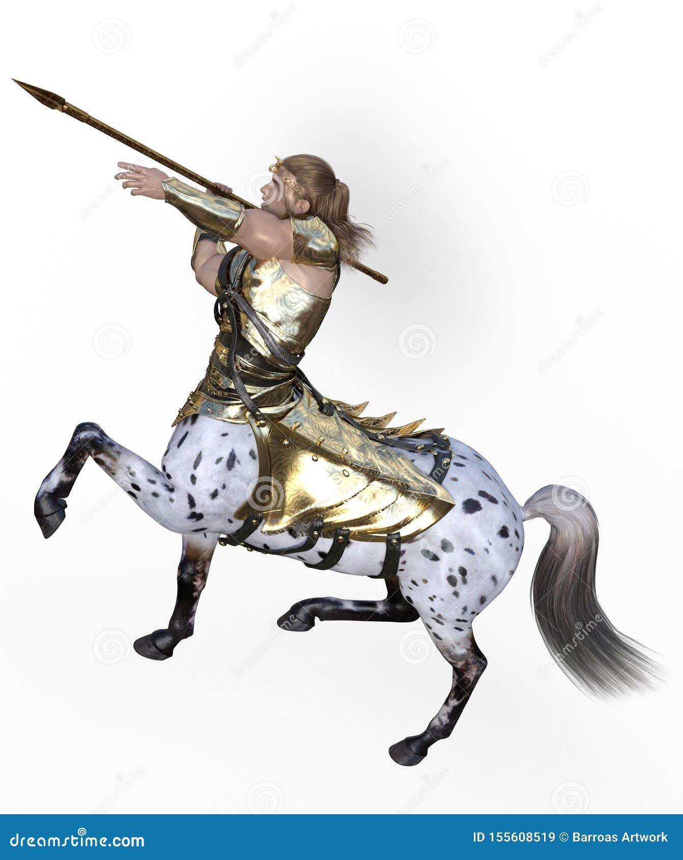 3D Illustration of White Breed Centaur with Spear and Armor Stock ...