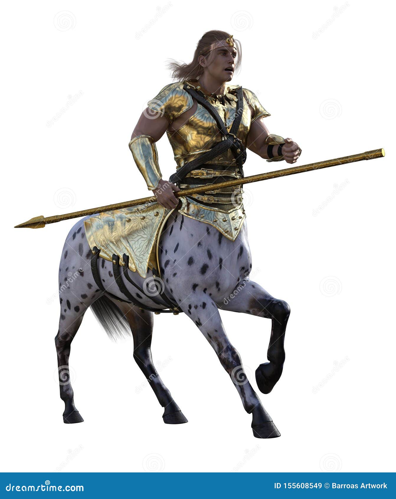 3D Illustration of White Breed Centaur with Spear and Armor Stock ...