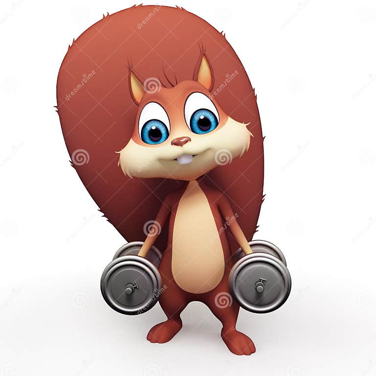 Squirrel Lifting Weights Isolated on White Background Stock ...