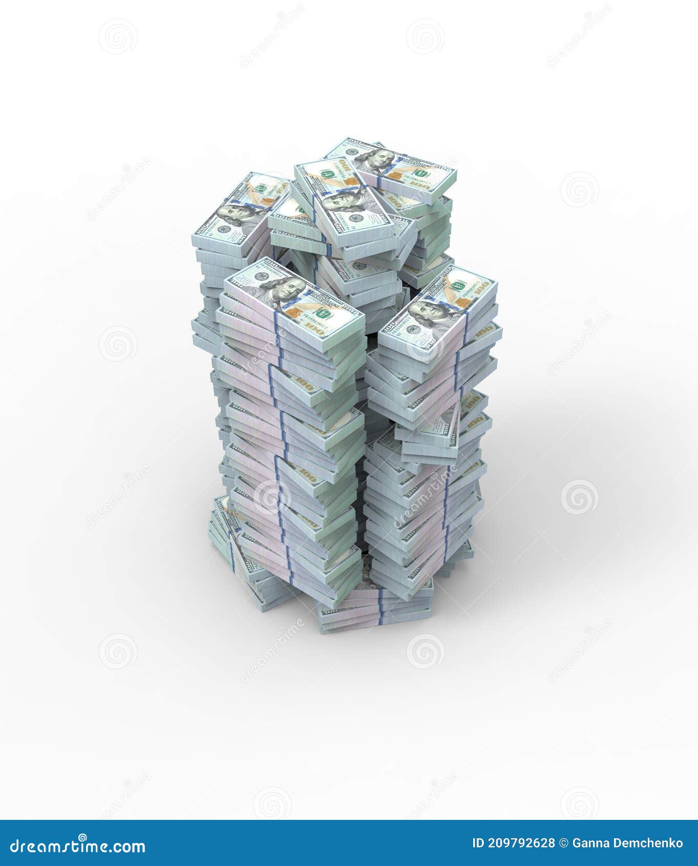 3d Illustration. Stack of Dollar Bills Isolated on White. Stock ...