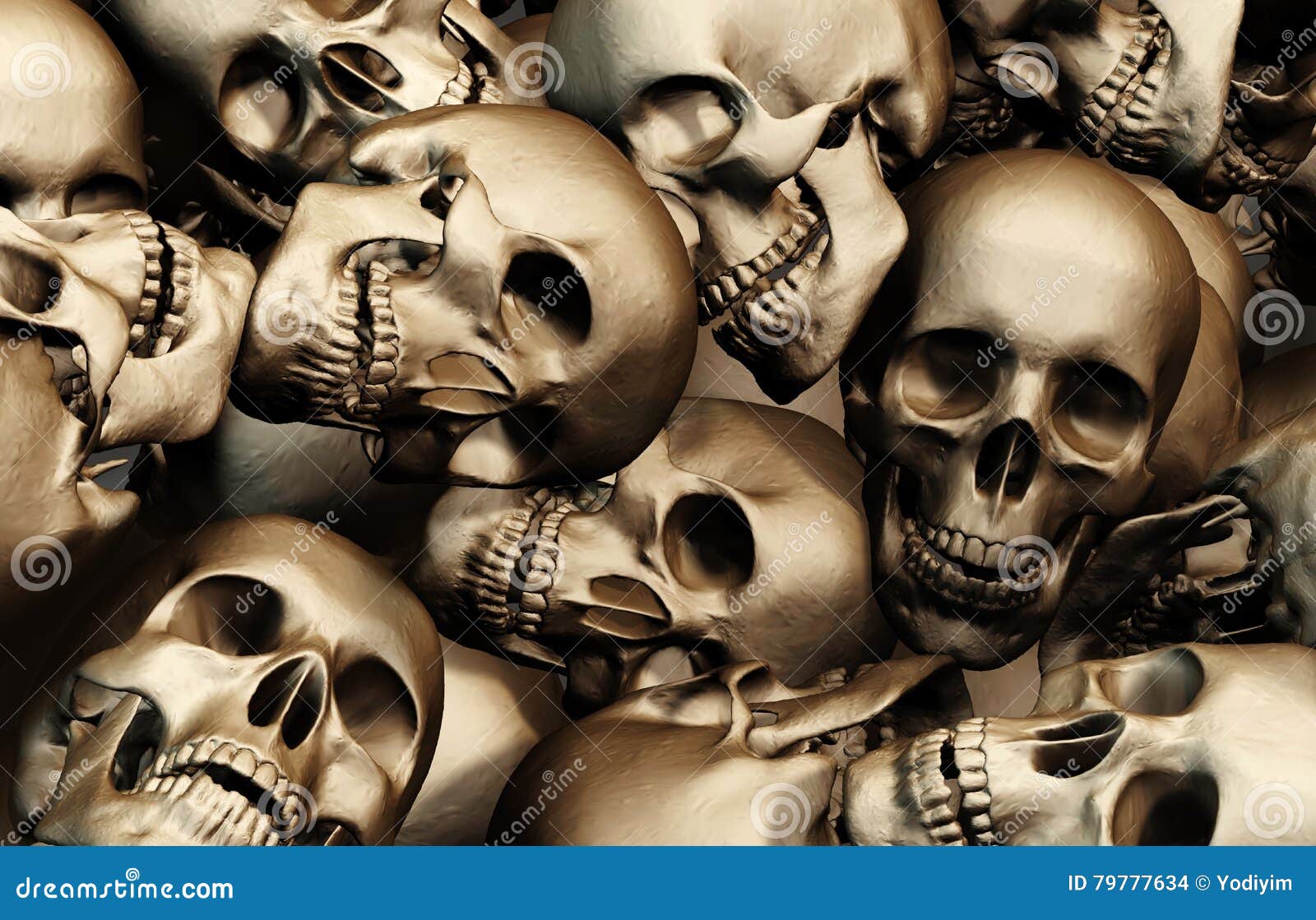 3D Illustration of Stack of Human Skulls. Stock Illustration ...