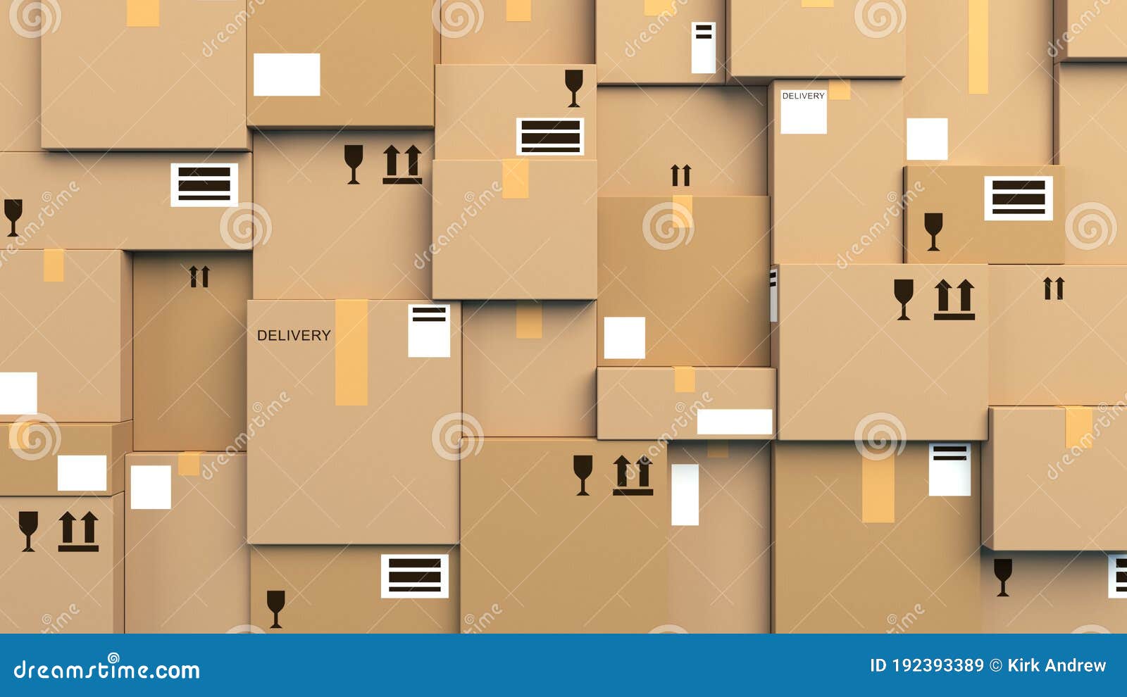 Stacked Delivery Boxes In Modern Hallway, Wooden Interior Design With ...