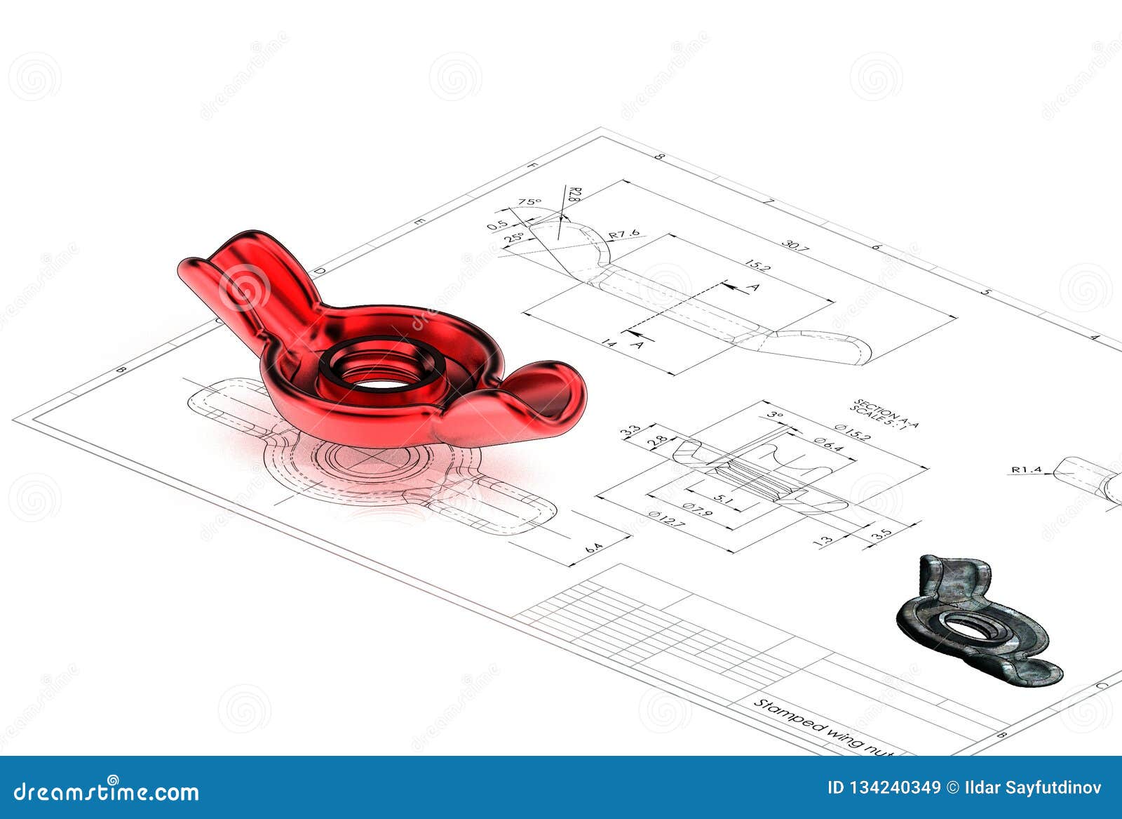 3d Illustration of Stamped Wing Nut Stock Illustration - Illustration ...