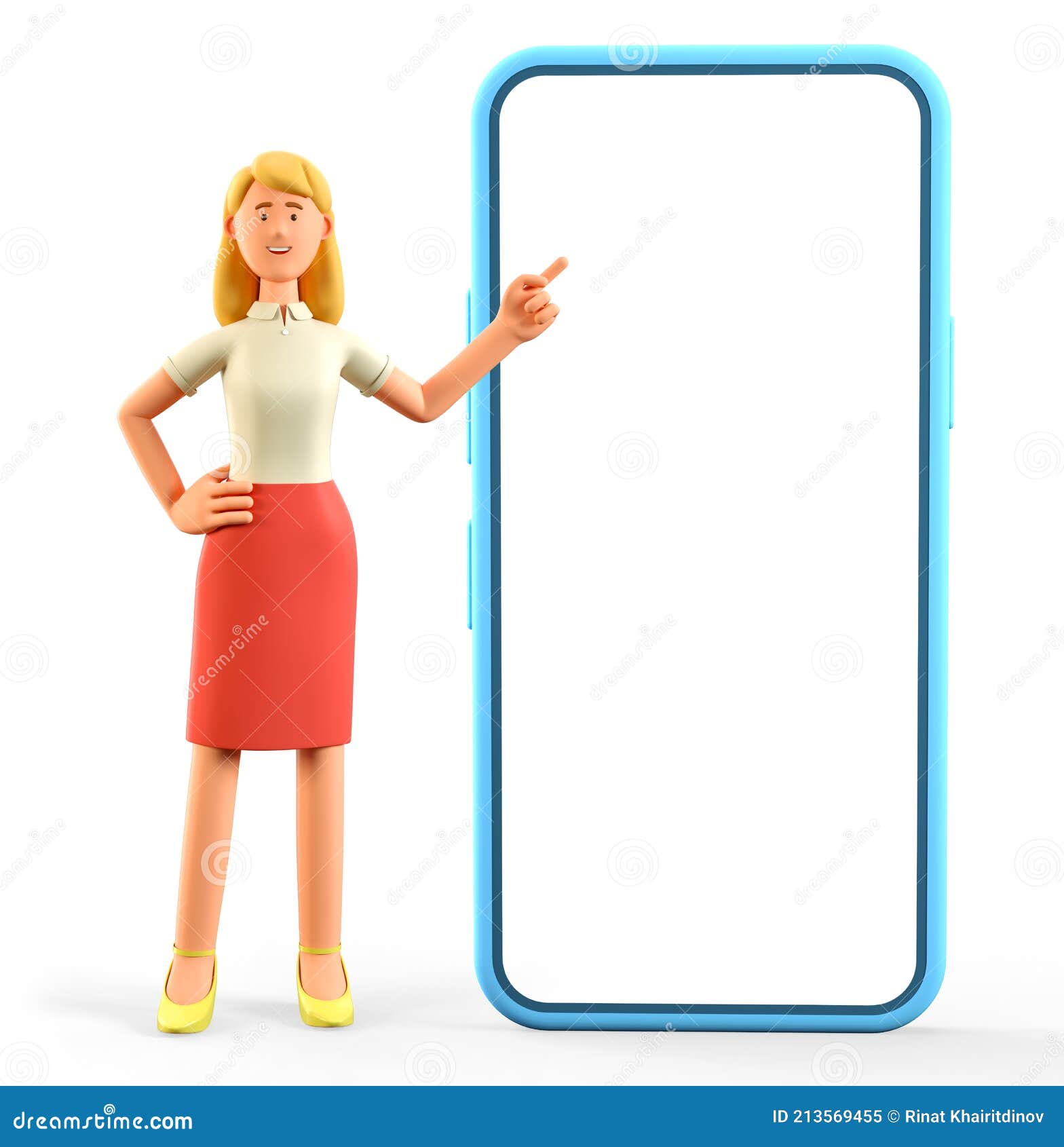 3d Illustration Of Standing Beautiful Blonde Woman Pointing Finger At