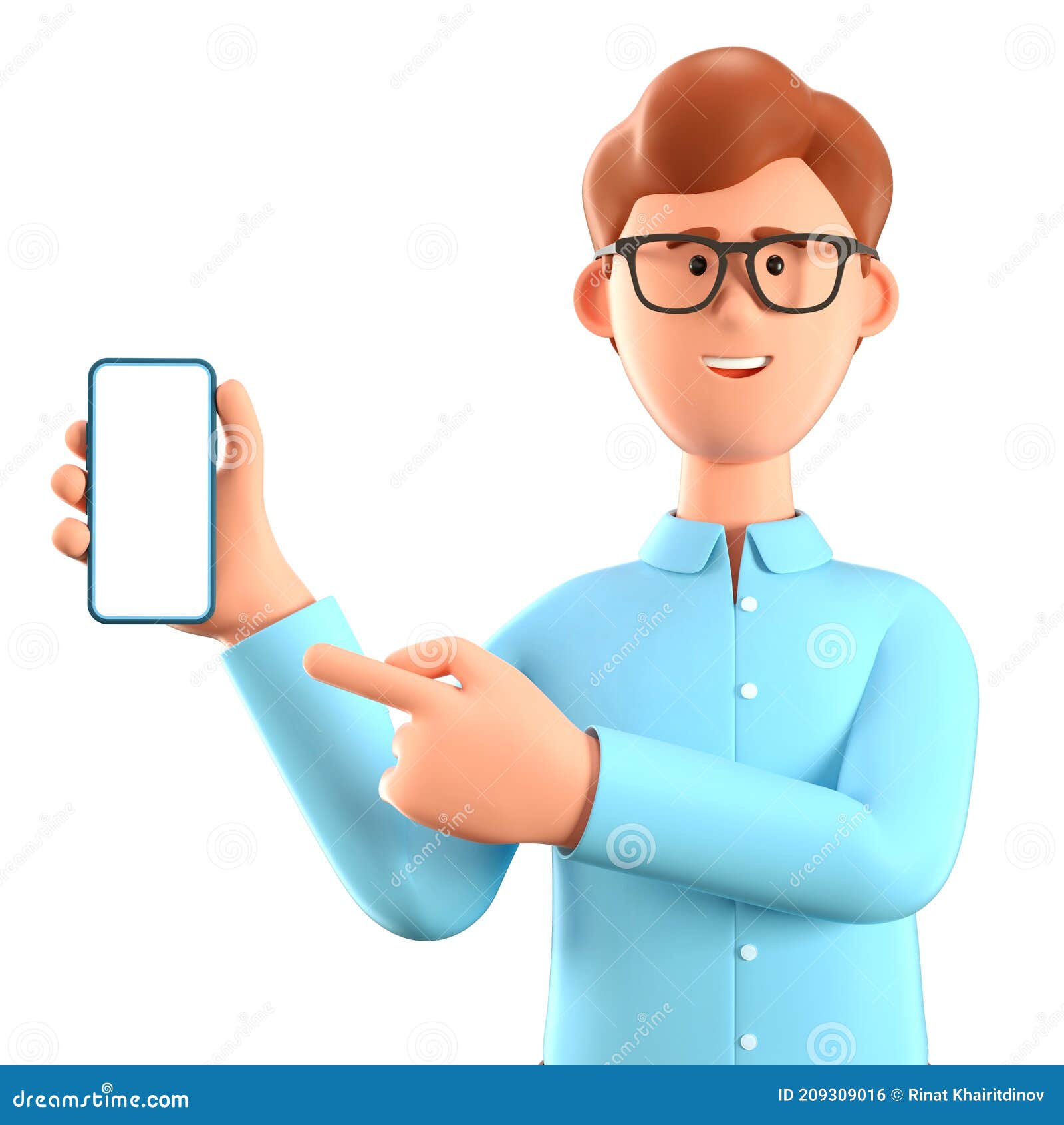 3d Illustration Of Standing Man Holding Smartphone And Showing Blank
