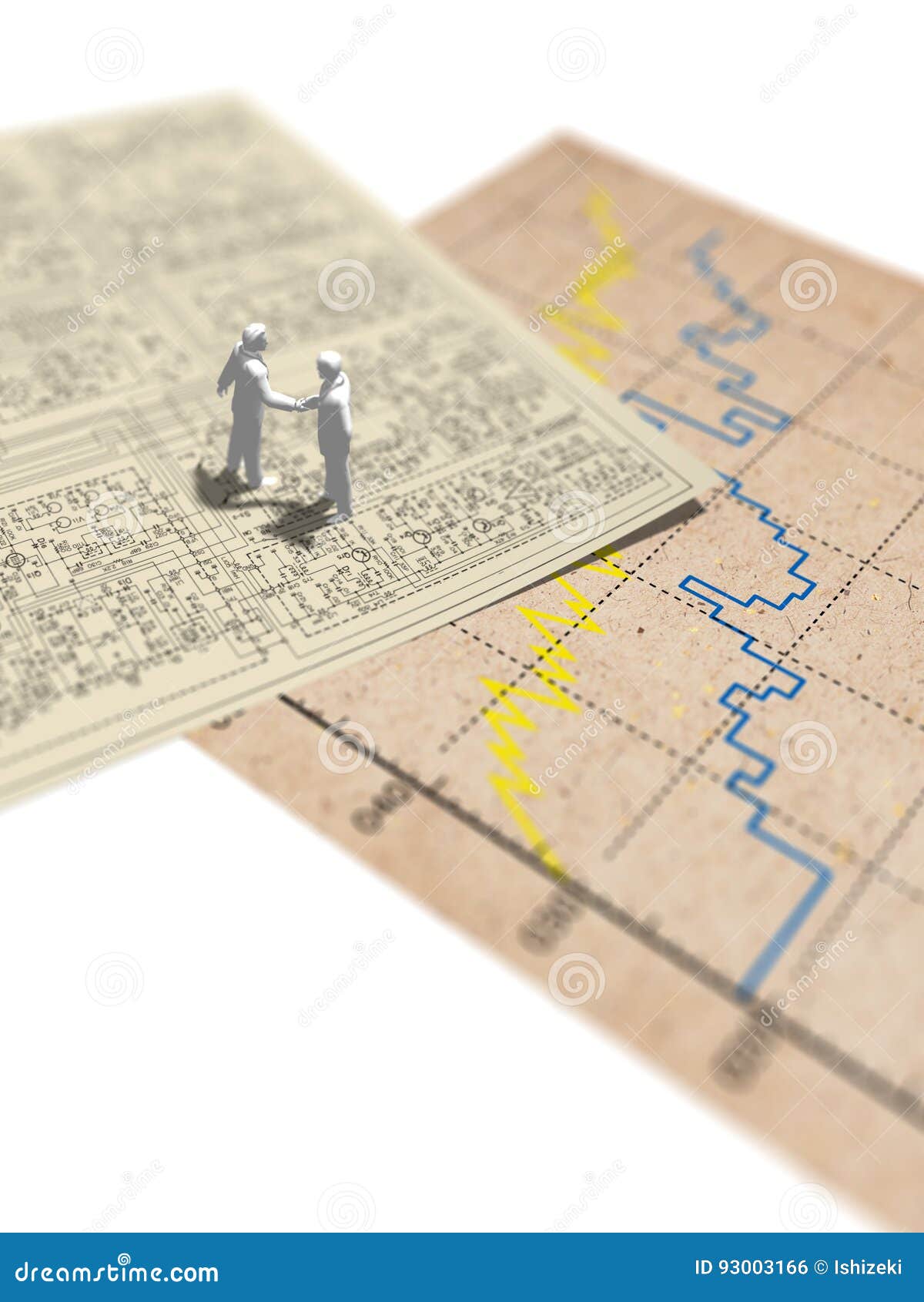 3D Illustration of Statistical Graph Paper and Circuit Diagram. Stock ...