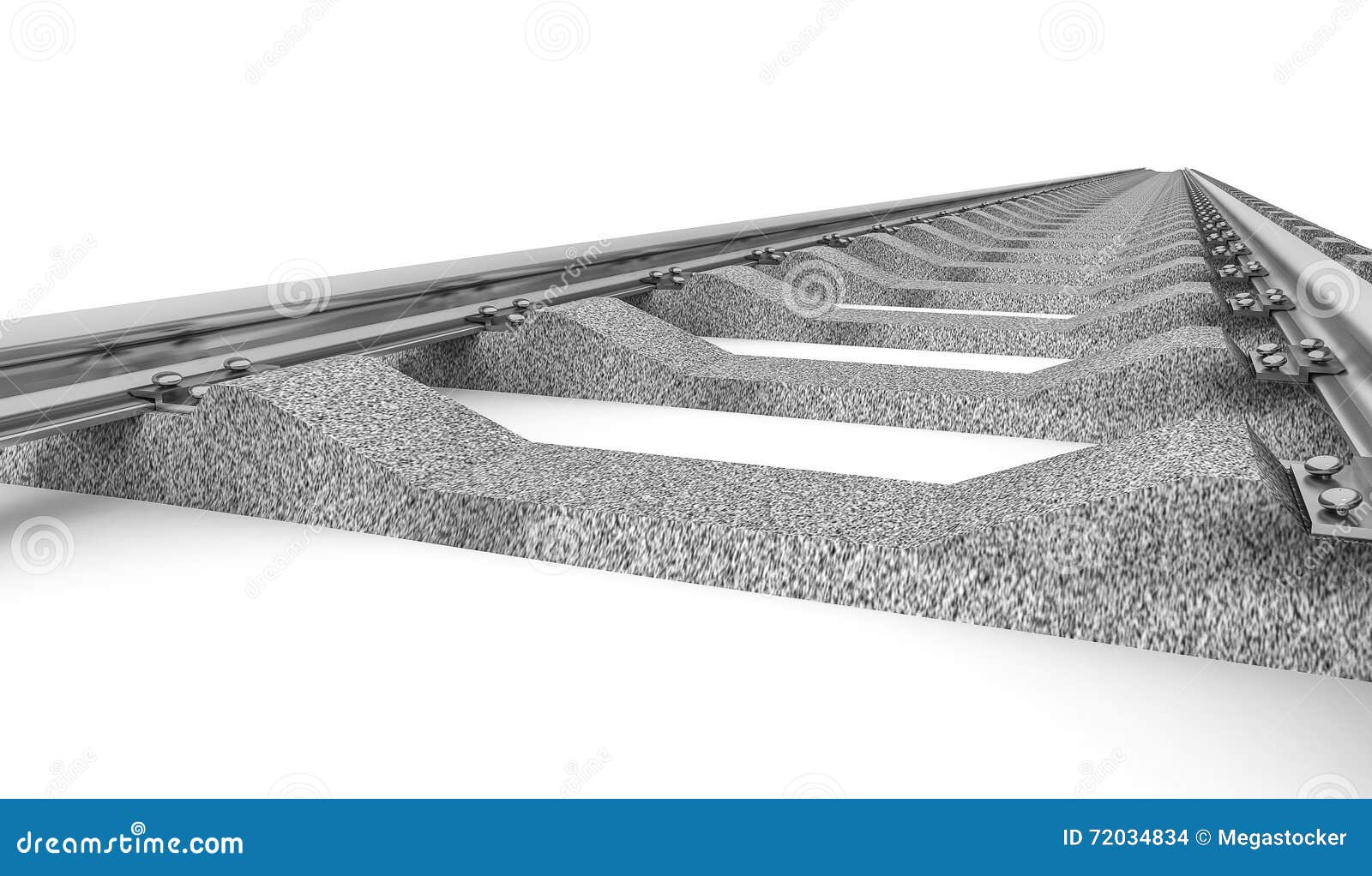 3D Illustration of a Straight Railroad Track Isolated Stock ...