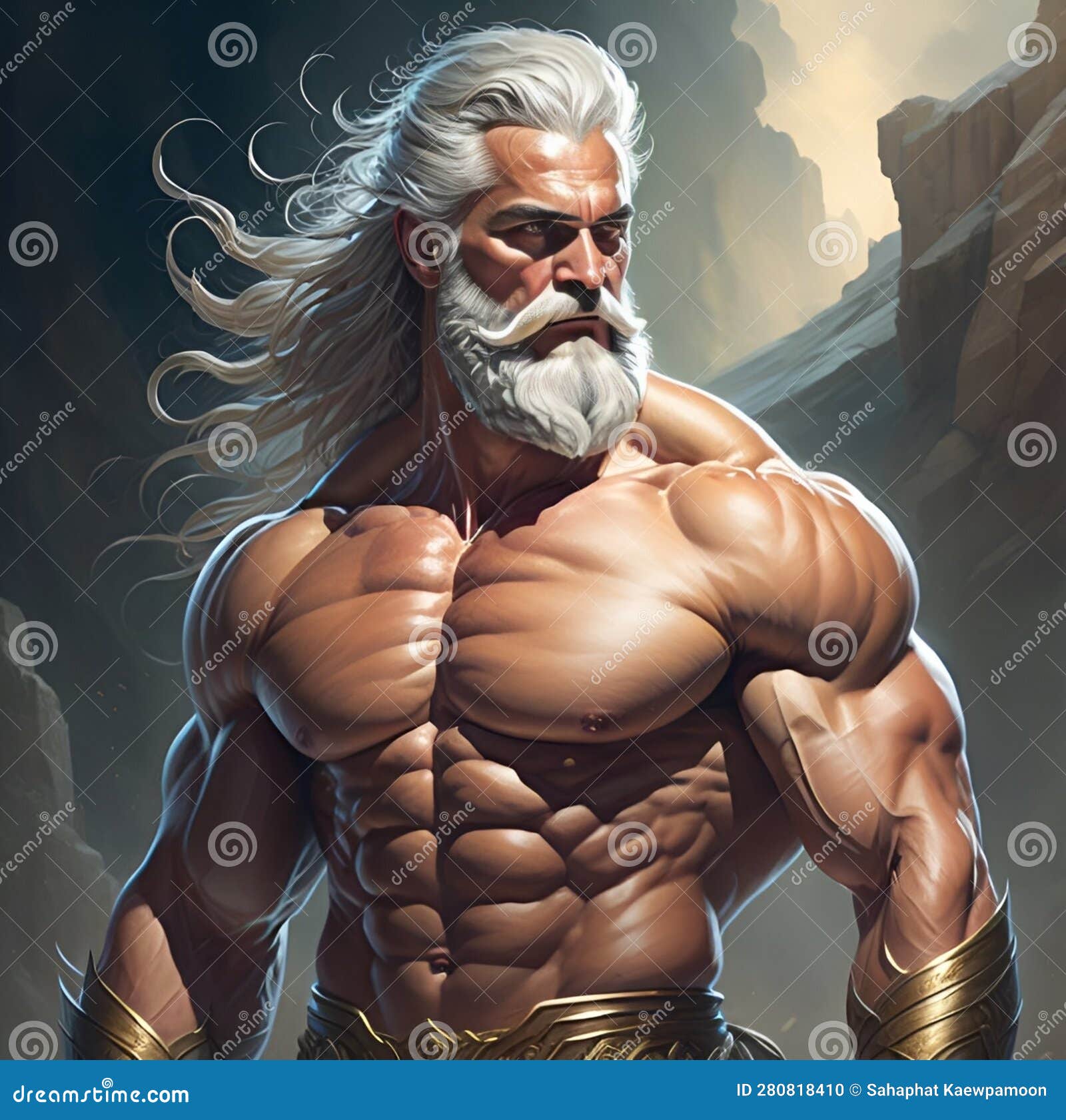 3D Illustration of a Strong Man with a Long Beard and Muscles Stock ...