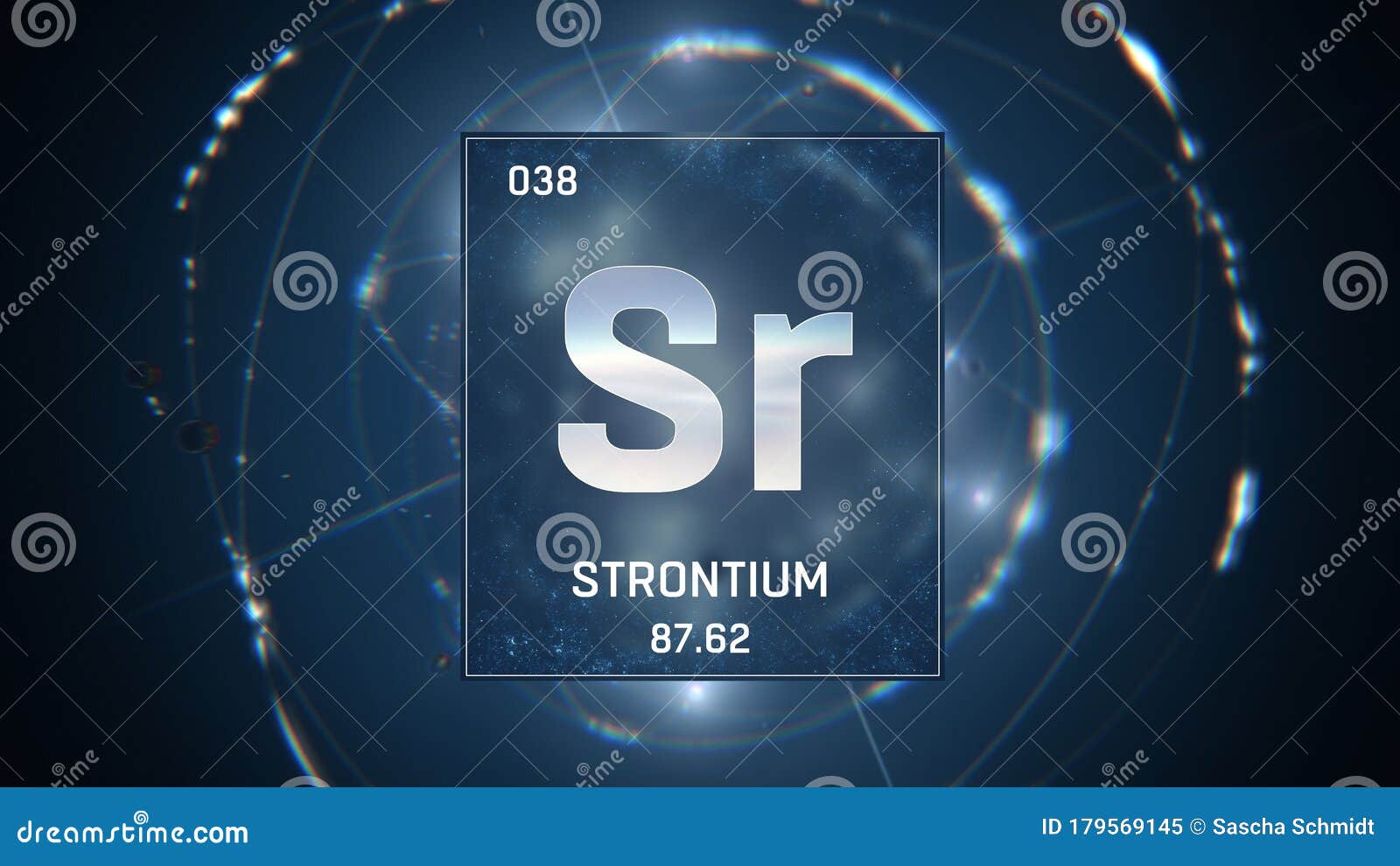 Strontium As Element 38 of the Periodic Table 3D Illustration on Blue ...