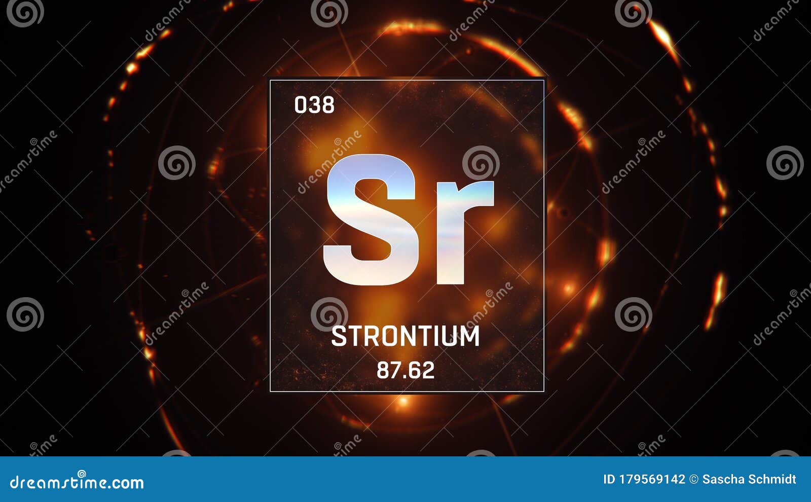 Strontium As Element 38 of the Periodic Table 3D Illustration on Orange ...