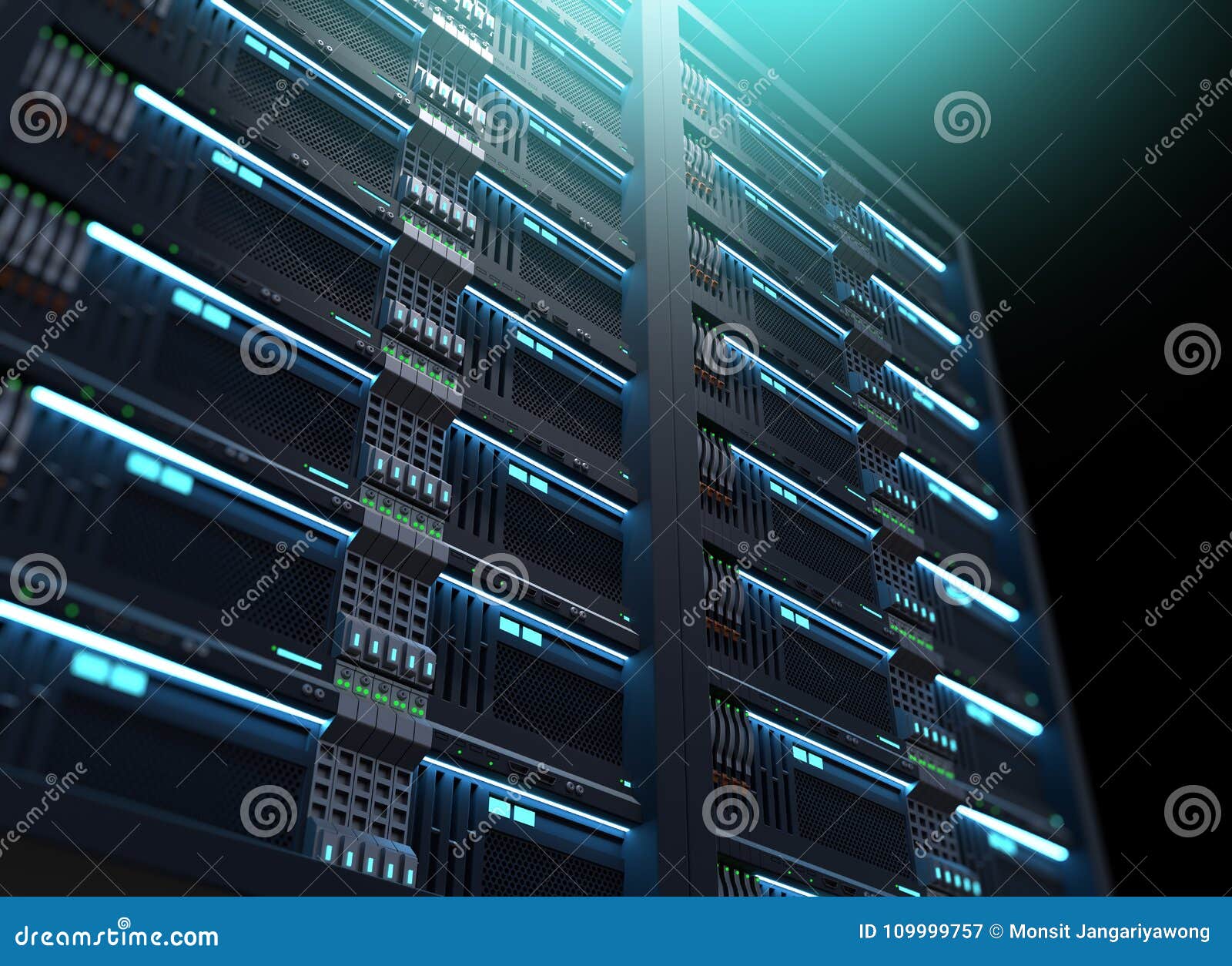 Super Computer Server Racks in Datacenter. 3d Illustration Stock ...