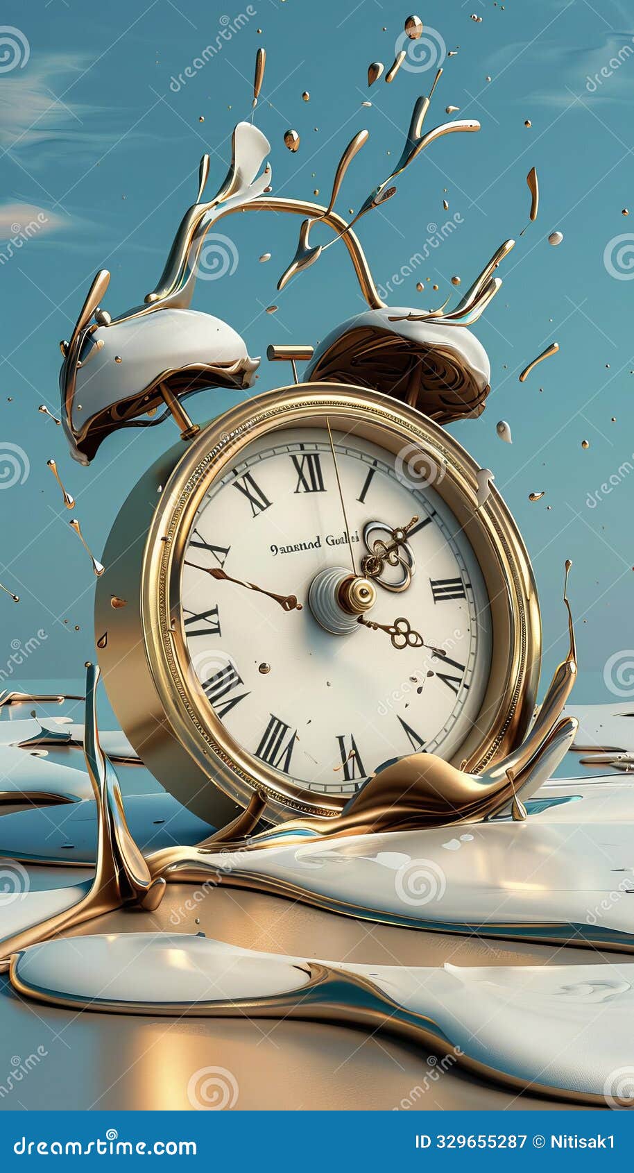 9 3D Illustration of Surreal Melting Clock Inspired by Dali Artwork ...