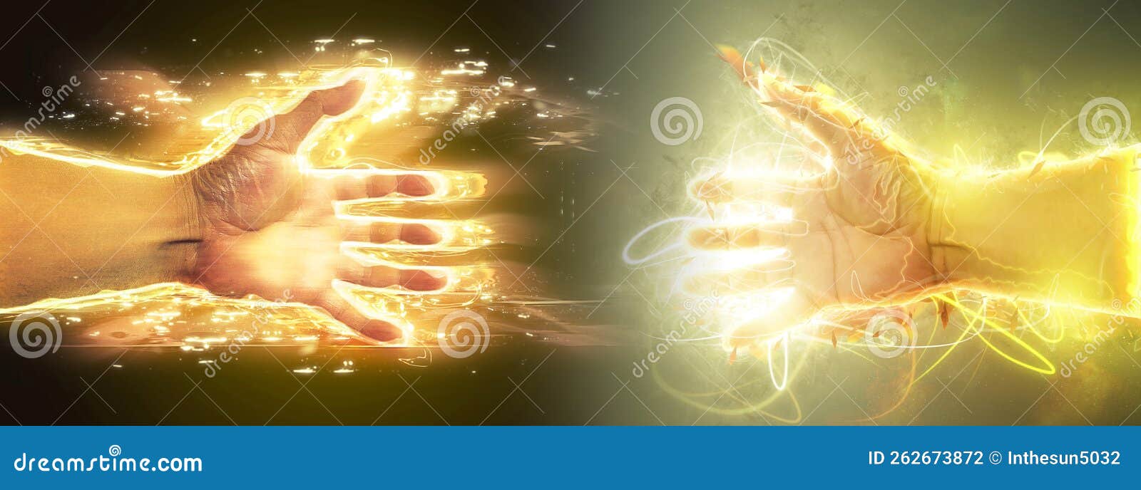 3d Illustration of Synthesizing Light Effect on Handshake Gesture Stock ...