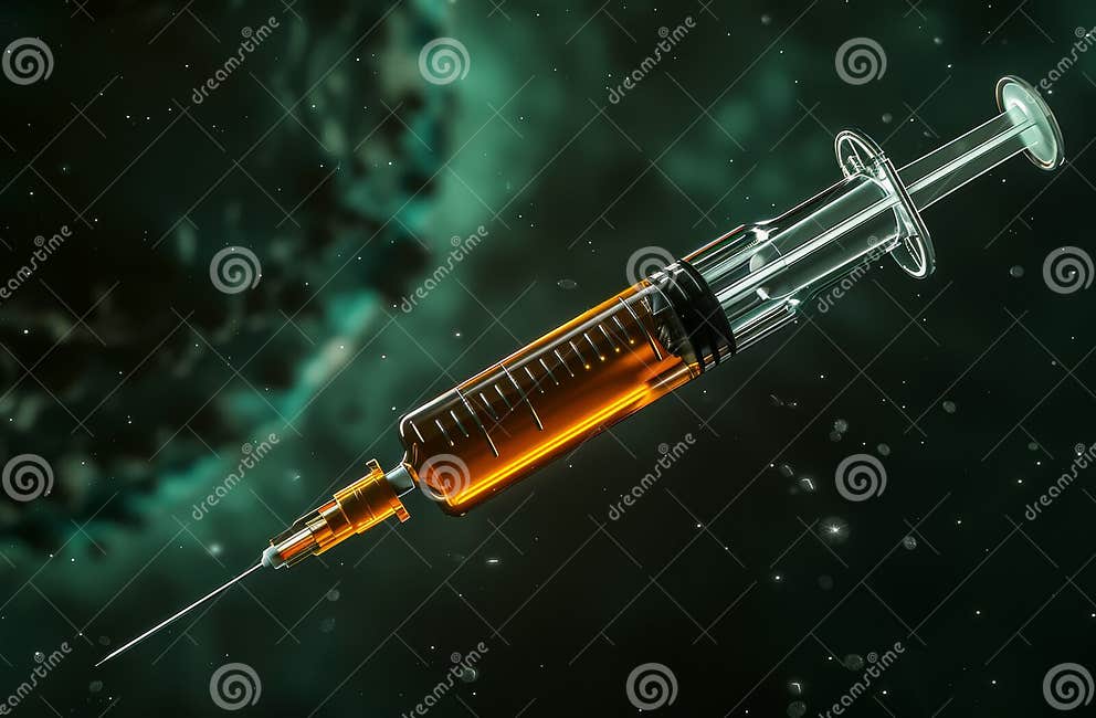 3D Illustration of a Syringe in a Dynamic, Sci-fi Setting Stock ...