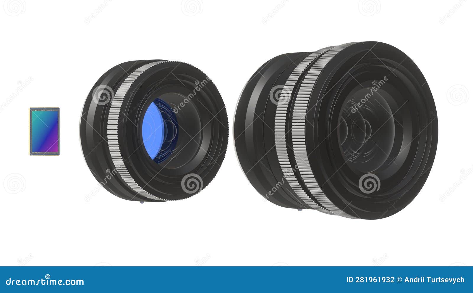 3D Illustration of a System of Lenses and Matrix. the Matrix and Two ...
