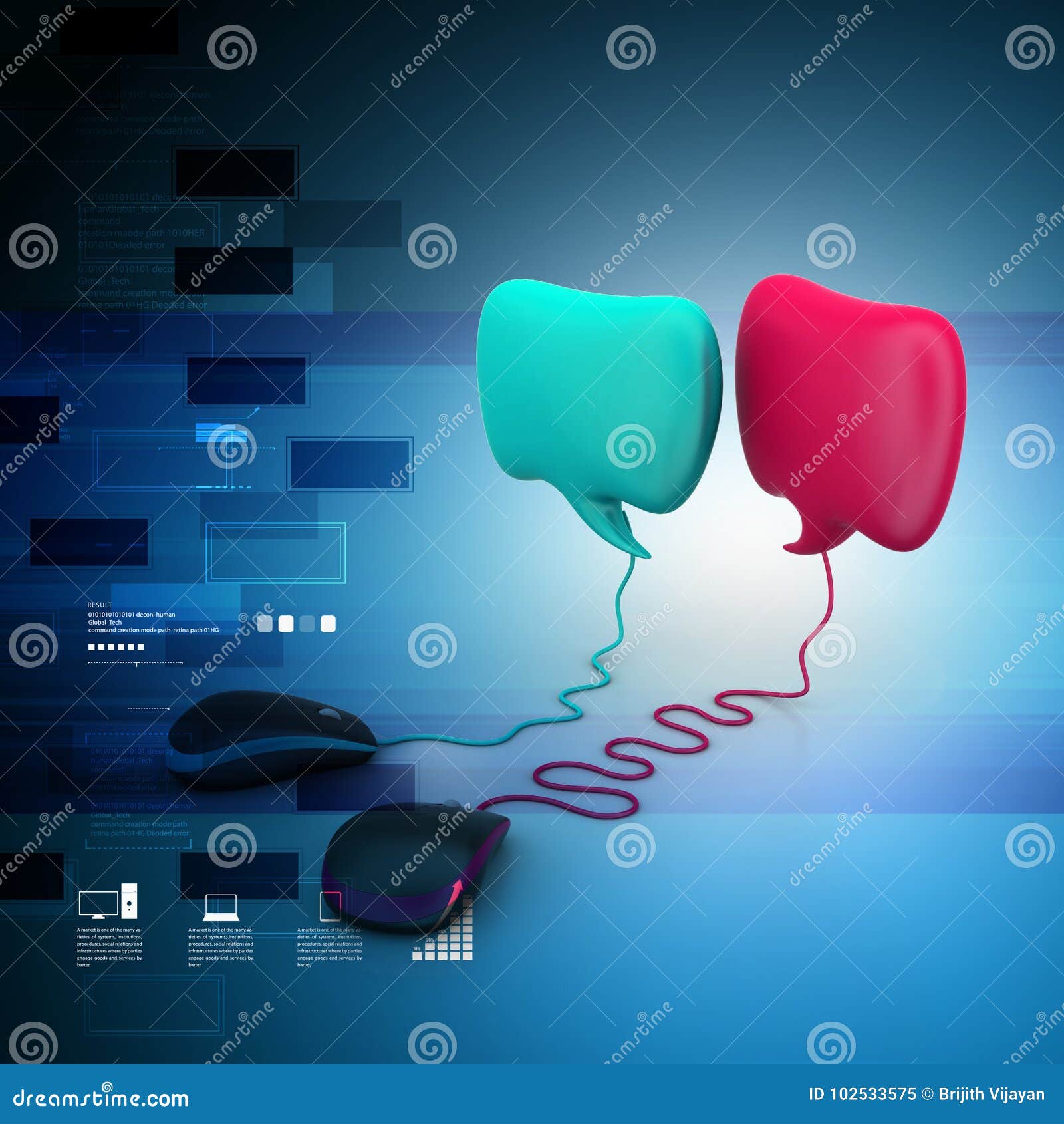 Talking Bubbles Connected with Mouse, Social Network Concept Stock ...