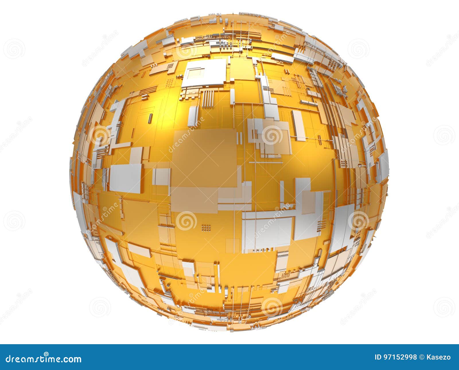 3d Illustration of Technological Golden Sphere Stock Illustration ...