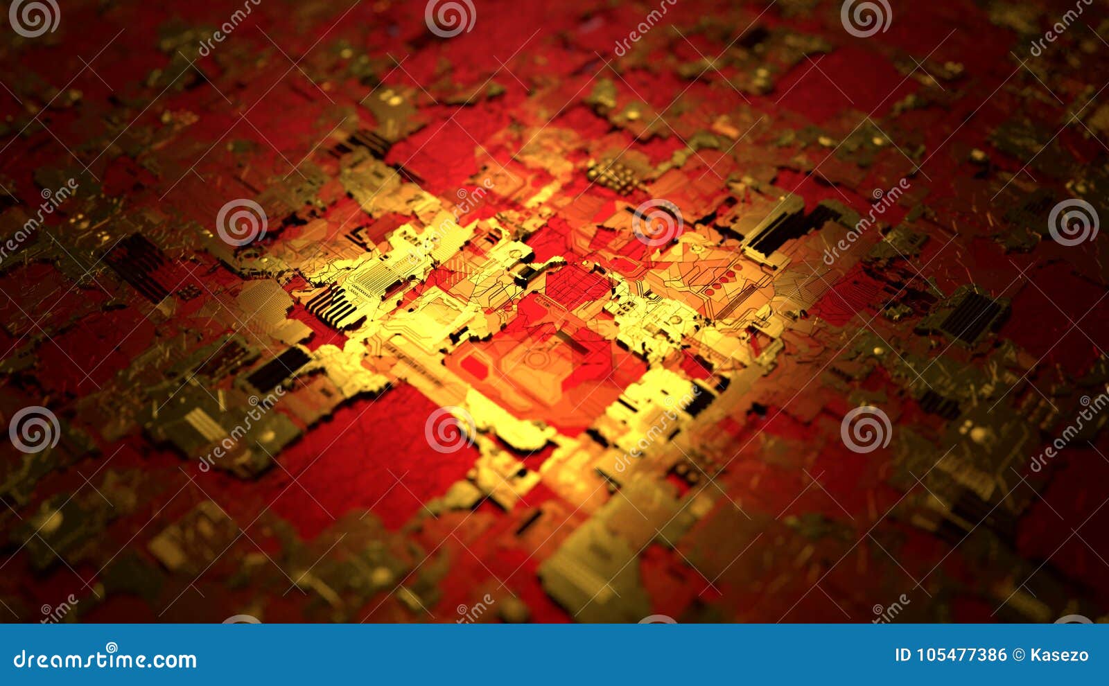 3d Illustration of Technological Surface, Red and Gold Version. Stock ...