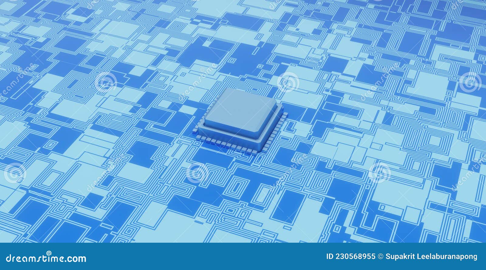 3d Illustration of Technology Microchip Background, Perspective of ...