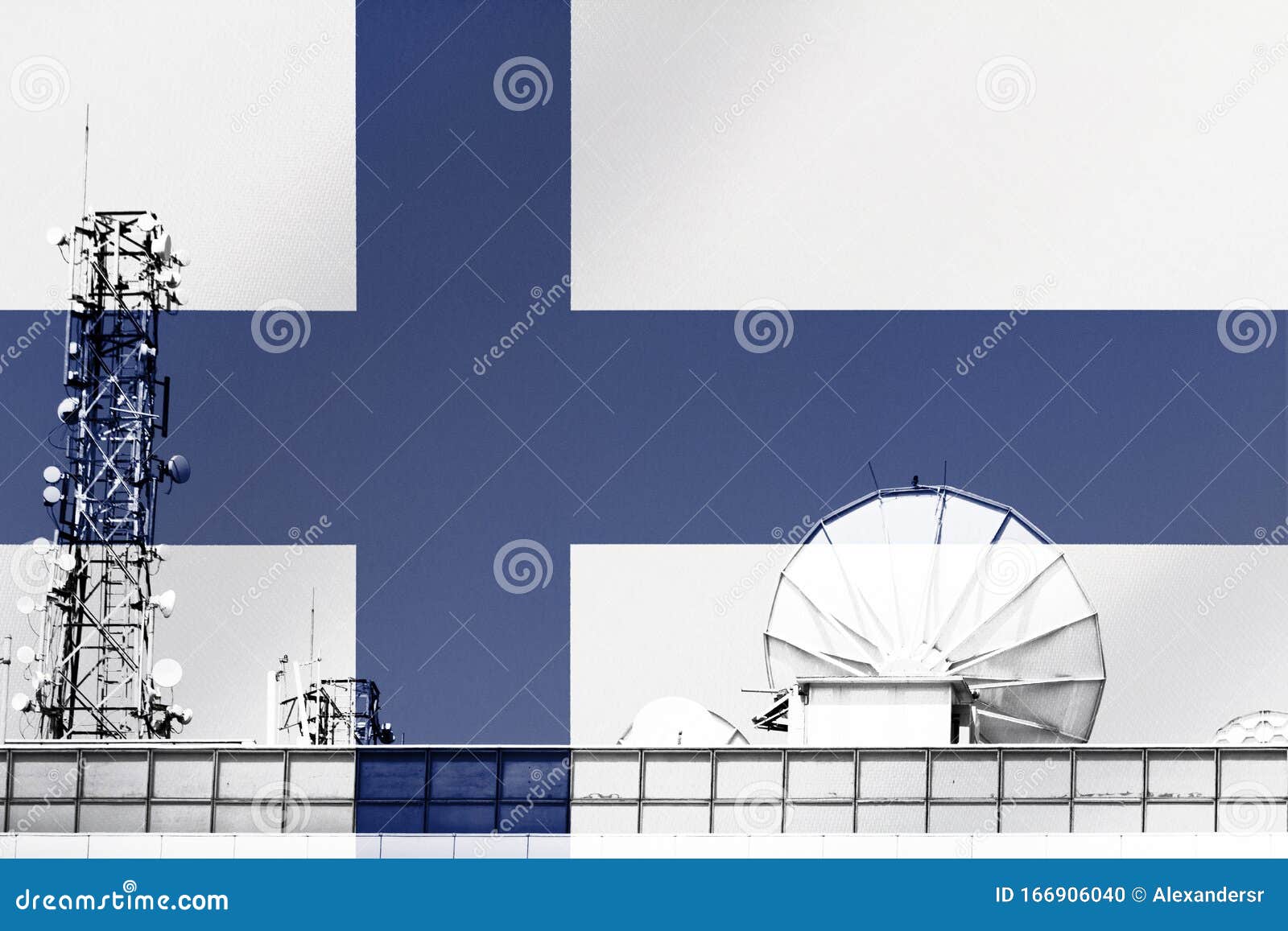 3D Illustration Telecommunications in Countries with the Flag of ...