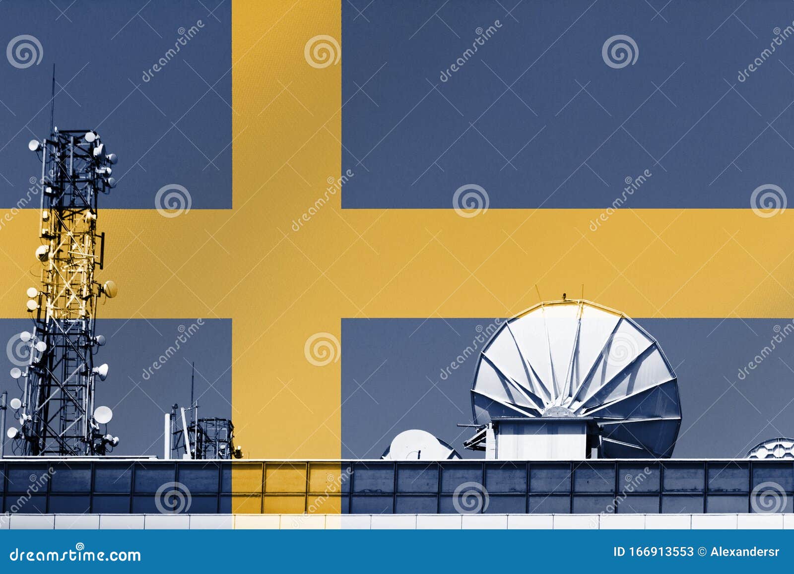 3D Illustration Telecommunications in Countries with the Flag of Sweden ...