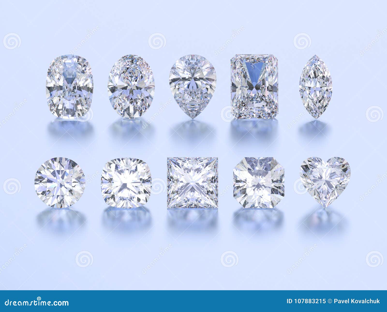 3D Illustration Ten Different White Gemstones Diamonds Stock ...