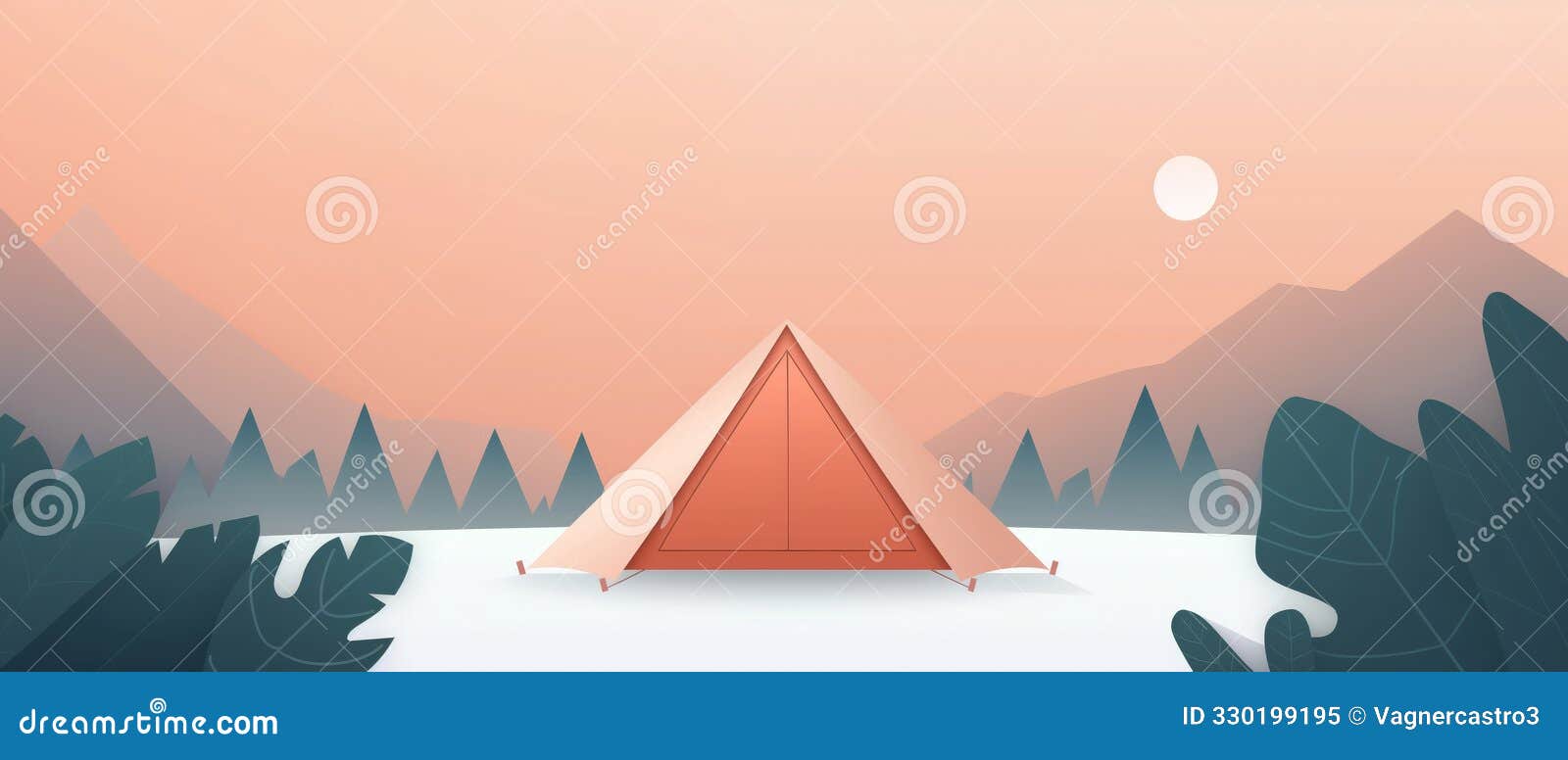 2D Illustration of a Tent Set Up at a Campsite with Basic Shapes on a ...