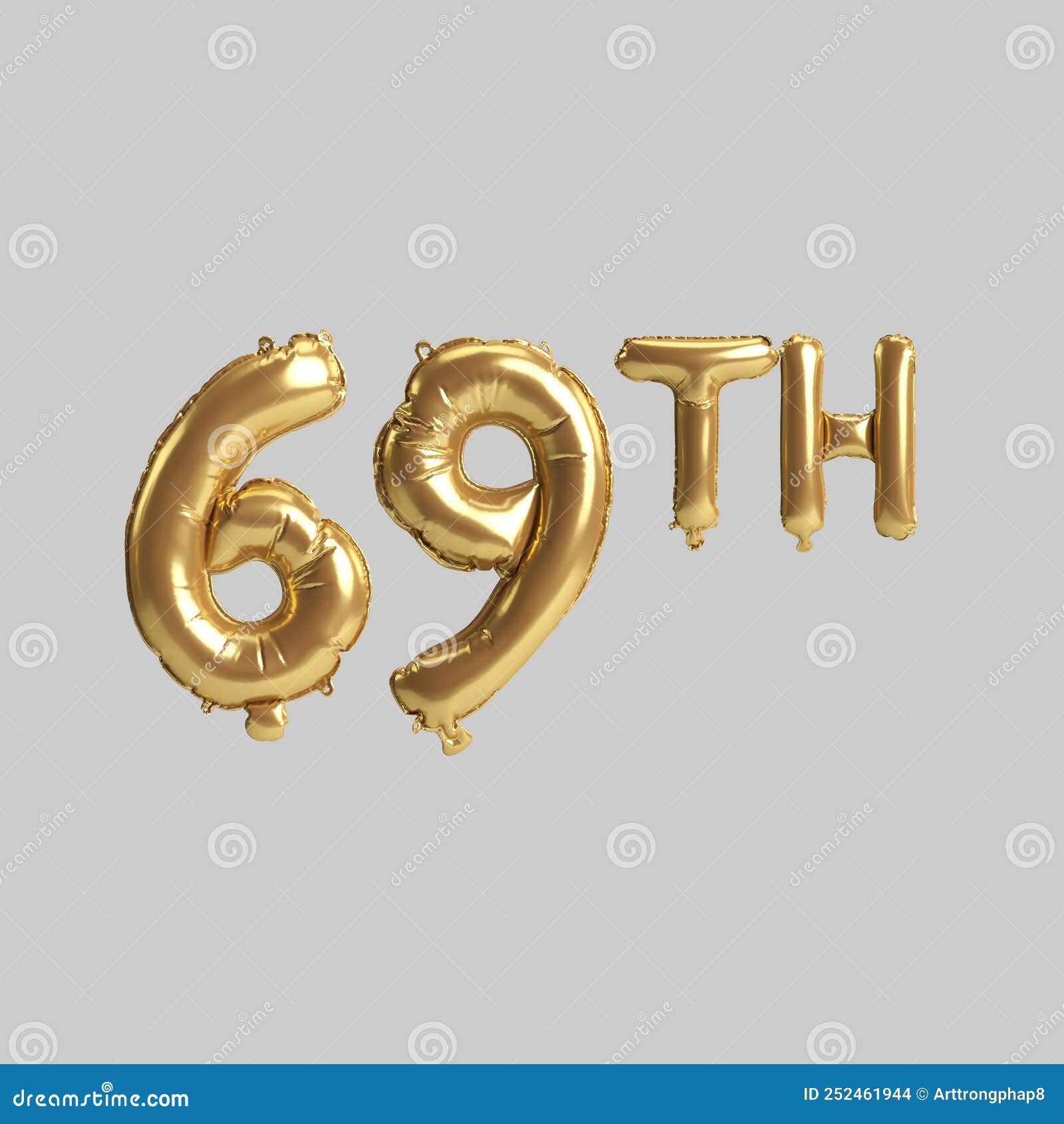 3d Illustration of 69th Gold Balloons Isolated on Background Stock ...