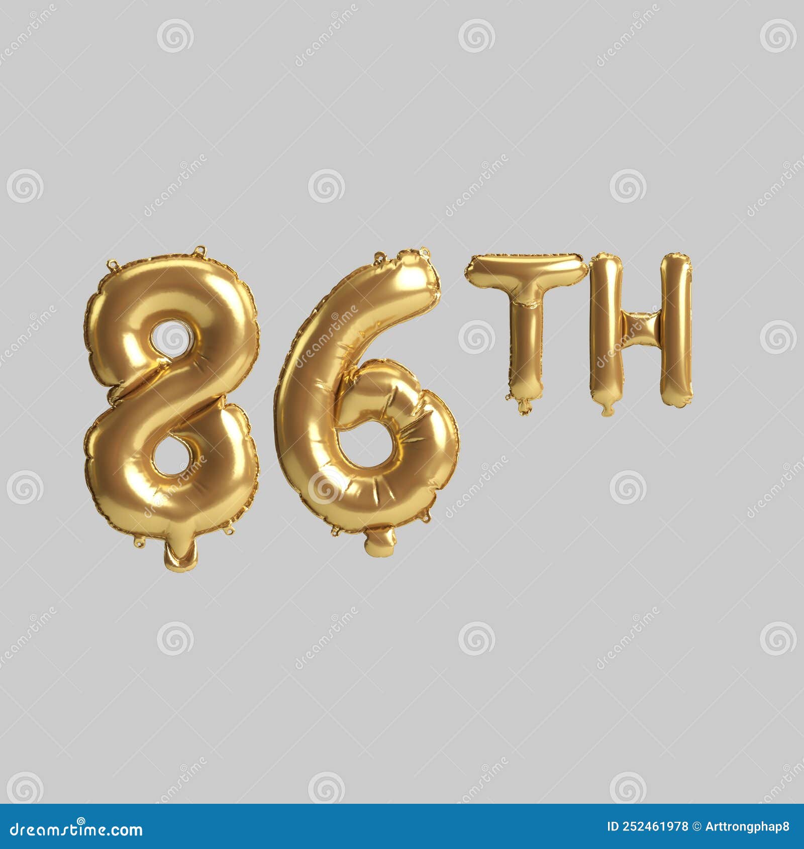 3d Illustration Of 86th Gold Balloons Isolated On Background Royalty ...