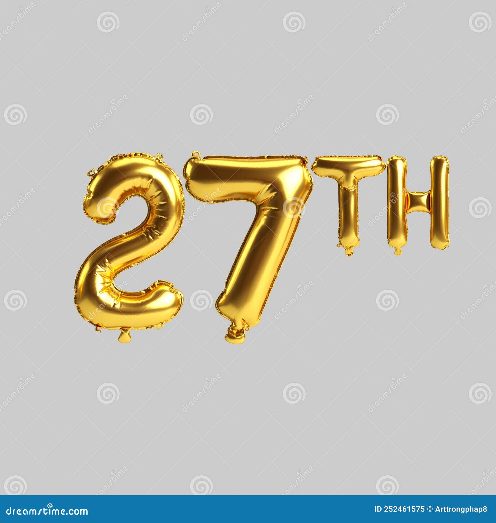 3d Illustration of 27th Golden Balloons Isolated on White Background ...