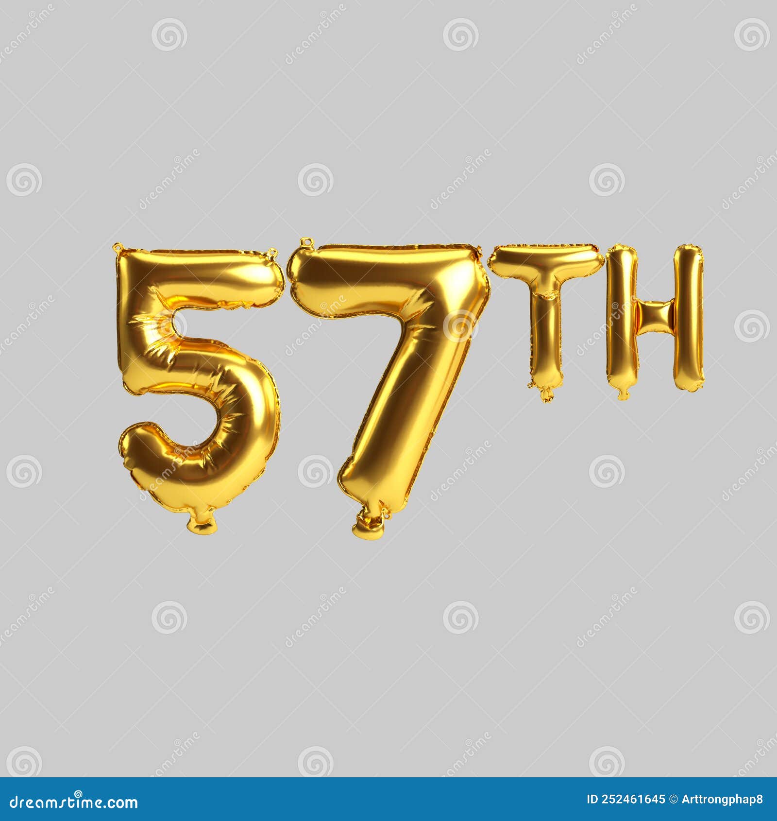 3d Illustration of 57th Golden Balloons Isolated on White Background ...