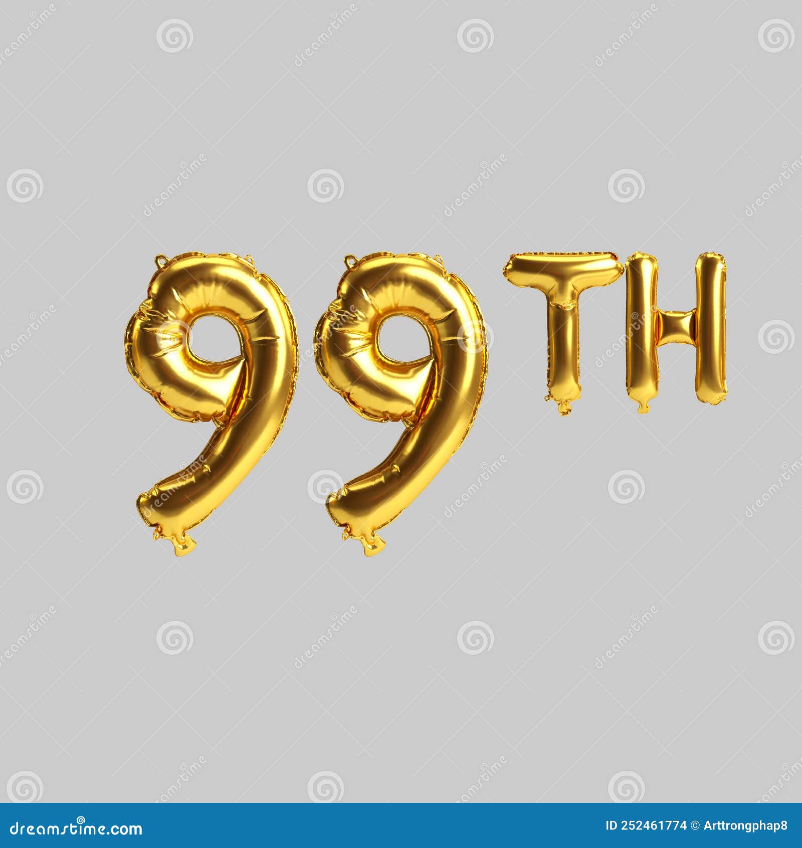 3d Illustration of 99th Golden Balloons Isolated on White Background ...